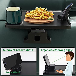 Large Size Couch Arm Tray - 15x9.8" Strong Wood Foldable Sofa Side Clip Tray with 360° Rotating Phone Holder, Armrest Tray for Eat, Drink, Cup, Snack, Remote Control, No Installation Required