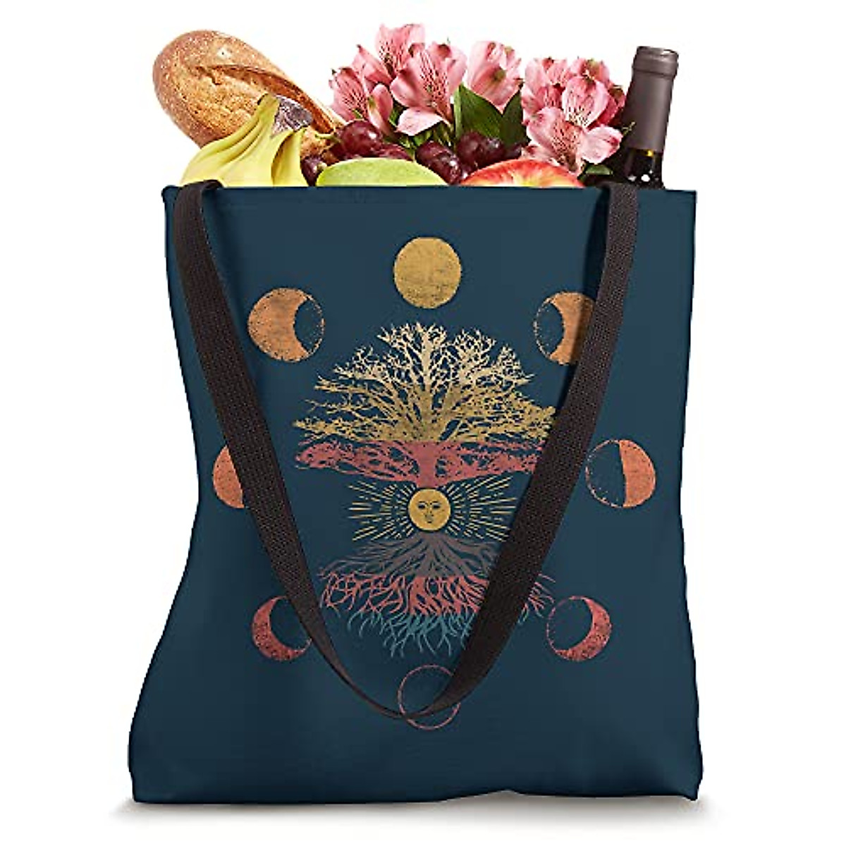 Phases of the Moon Hippie Life 60's 70's Retro Tree Vibe Tote Bag