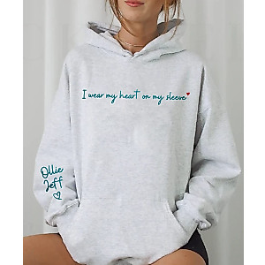 I Wear My Heart on My Sleeve Hoodie Kids Children Name on Sleeve, Custom Mom Hoodie, Mama Hoodie, Personalized Hoodie Mothers Day Birthday for Mom, Mama, Grandma, Women, Her.