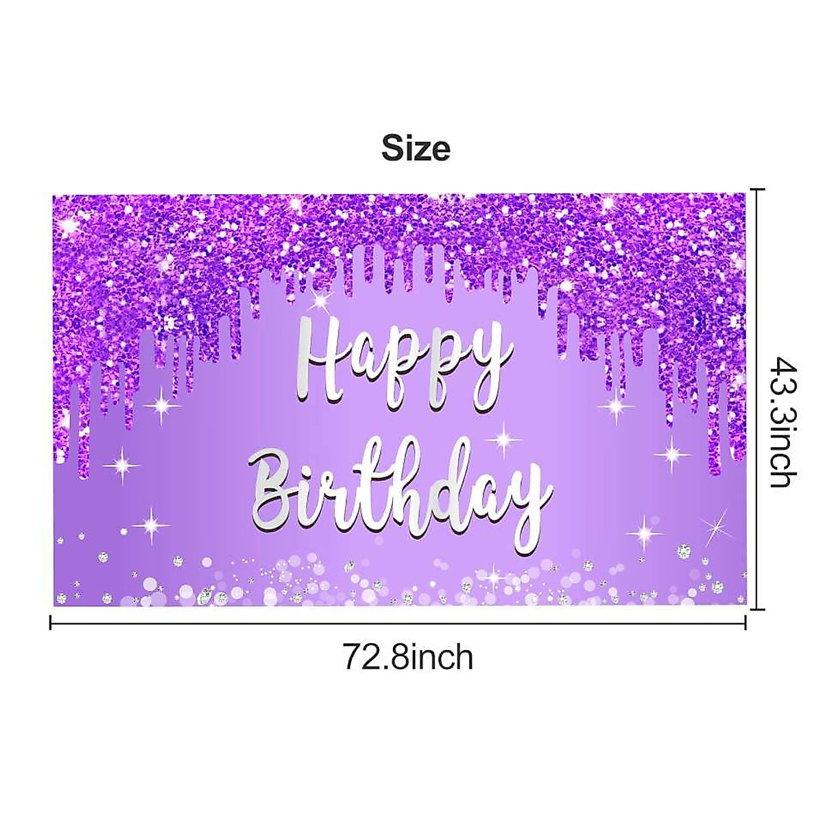 Purple Silver Happy Birthday Banner Party Decorations for Women Girls, Purple Happy Birthday Themed Backdrop Party Supplies, 10th 16th 21st 30th 40th 50th 60th Photo Props Sign Decor