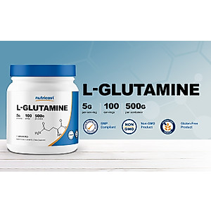 Nutricost L-Glutamine Powder (500 Grams) Unflavored - Gluten Free & Non-GMO, 100 Servings