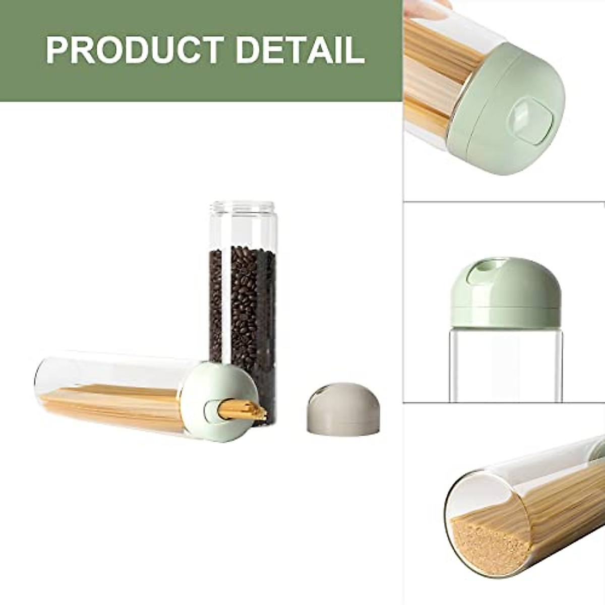 YUPHOO Spaghetti Container Storage 2 Packed Glass Pasta Jars Straw Holder Noodle Storage Containers for Pantry Counter with Lid