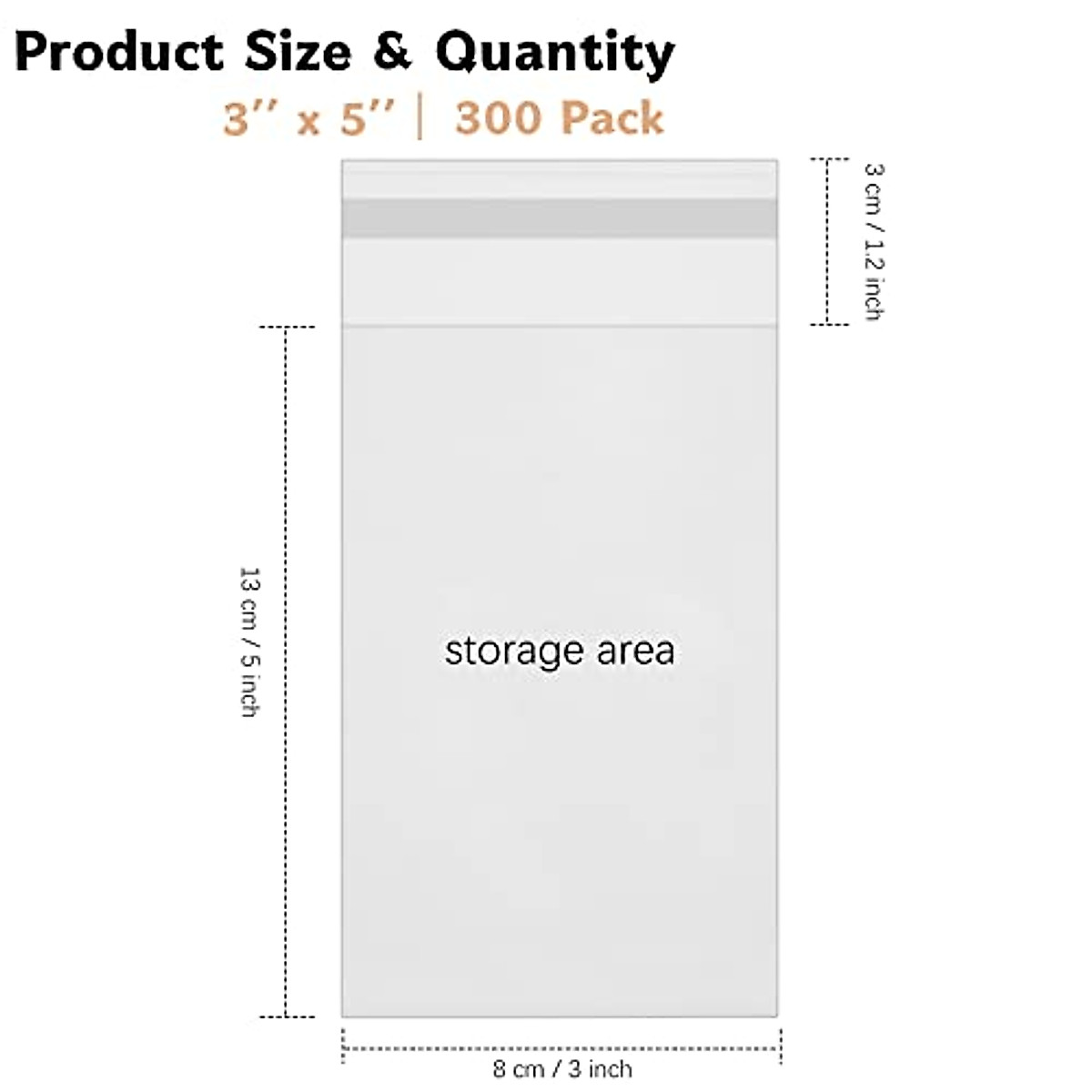 300Pcs Self Sealing Cellophane Bags, 3 × 5 Inches Clear Plastic Cello Bags Thick OPP Resalable Treat Bags for Packaging Bakery, Cookies, Goodies, Snacks, Candies, Party Favors, Handmade Soap