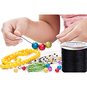 Paxcoo Stretchy String for Bracelets, 0.8mm Black Elastic String Bracelet Cord Jewelry Bead Thread for Bracelets, Necklaces, Beading and Jewelry Making