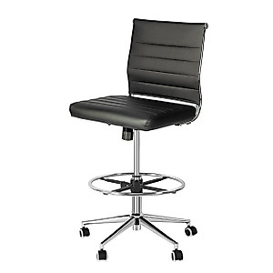 Okeysen Armless Drafting Chair, Tall Office Desk PU Leather Chair for Standing Desk, Drafting Stool with Mid Back, Rolling Stool with Footrest, Height Adjustable Swivel Task Chair for Home Office
