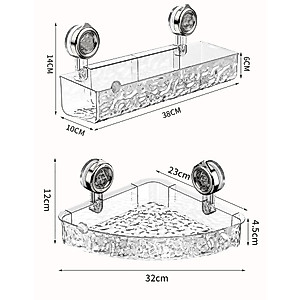 ehnoge No Drill Clear Wall Caddy, 2024 New Wall Mounted Organizer Shelf Light Luxury Style Glacier Pattern Suction Cup Shelf, Drill Free Removable Caddy Shower Organizer (Clear, Triangle)
