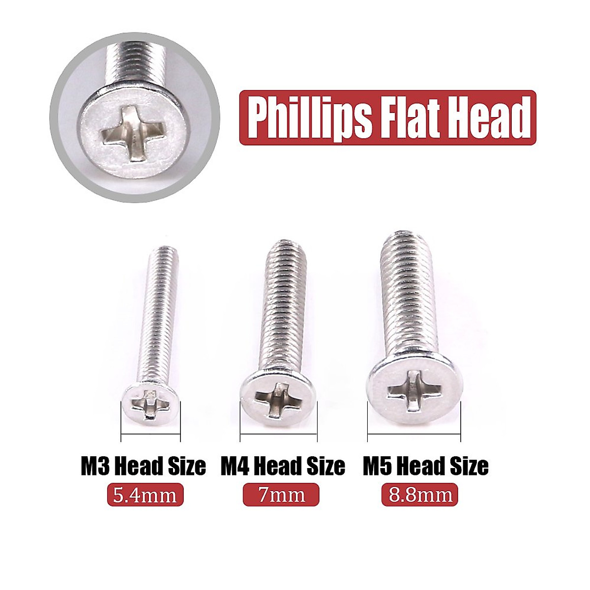Hilitchi 705-Pcs M3 M4 M5 Phillips Flat Head Machine Screws Bolts Nuts Flat and Lock Washers Assortment Kit, 304 Stainless Steel, 8 to 20mm Length, Full Thread