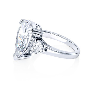 BERRICLE Sterling Silver 3-Stone Wedding Engagement Rings Pear Cut Cubic Zirconia CZ Statement Cocktail Anniversary Ring for Women, Rhodium Plated Size 6.5