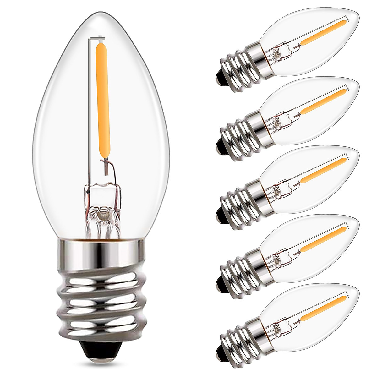 C7 LED Bulbs,0.5 Watts LED Filament Night Light Bulb Edison Style LED Sign Light E12 Candelabra Base Lamp Clear Glass 4W 5W 6W 7 Watts Equal Candle Bulbs Warm White 2700K for String Lights Pack of 6