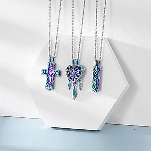 shajwo 3 Pack Cremation Urn Necklace for Ashes for Women Men Heart Cross Cylinder Cremation Jewelry for Ashes Loved One Memorial Keepsake Pendant,Full Rainbow