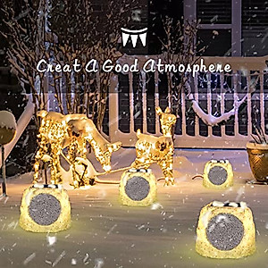 Outdoor Speakers Waterproof 2pack for All Seasons & Solar Powered with Rechargeable Battery Rock Speakers Wireless Bluetooth with Colorful LED Light for Garden, Patio (2-Pc, Granite Grey)