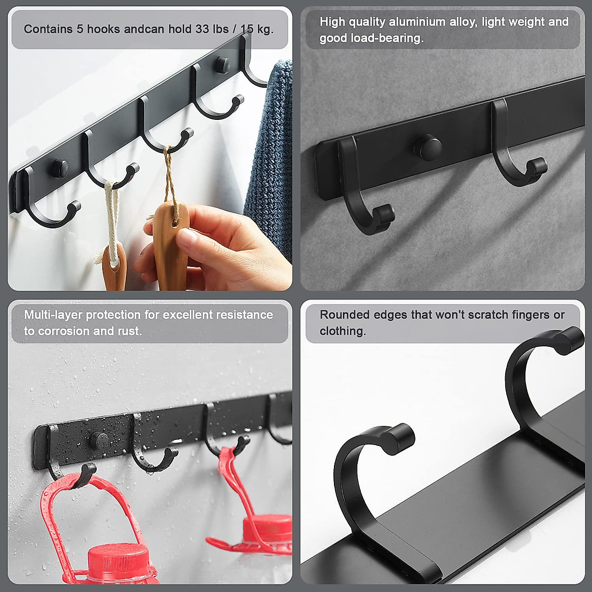 XIACIBDUS 2PCS Coat Rack Wall Mount, Wall Hooks for Hanging with 5 Hooks, 14 inch Coat Hooks Hanger for Coat Towel Bags, Entryway, Bathroom Kitchen Closet Room