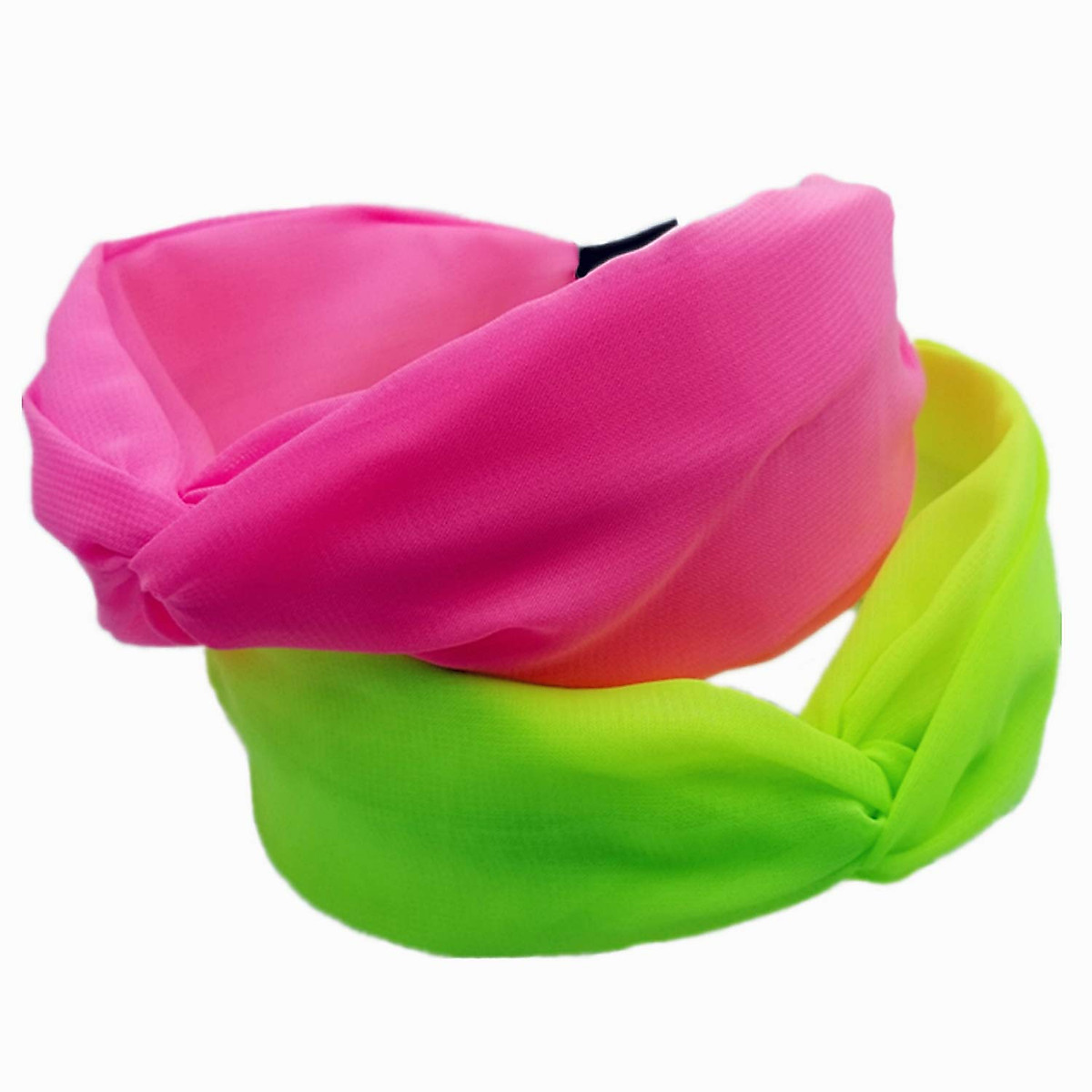 hodooly 2 Pieces Knotted Headbands Fluorescent Turban Hairband Wide Hair Hoops for Women Girls Hair Accessories