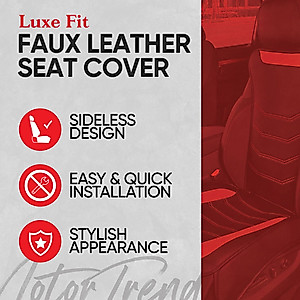 Motor Trend LuxeFit Gray Seat Cover for Cars Trucks Van SUV (1 Piece), Premium Faux Leather Car Seat Cover, Easy to Install Automotive Seat Cover with Storage Pockets, Fits Most Vehicles