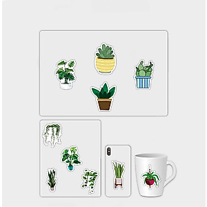 50 Pieces of Garden Potted Green Plant Stickers Kettle Envelope Greeting Card Desk Bedroom Refrigerator Laptop Diary Gift Box Home School Craft Decoration Waterproof Sticker