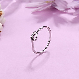 MILACOLATO 3Pcs Sterling Silver Rings - 18K White Gold Plated Infinity Knot Rings Simple Heart Rings Love Knot Rings for Women Size 10