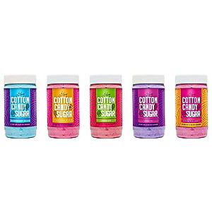 The Candery Cotton Candy Machine and Floss Bundle- Bright, Colorful Style- Sugar Free Candy, Sugar Floss, for Birthday Parties - Includes 5 Floss Sugar Flavors 12oz Jars and 50 Paper Cones & Scooper
