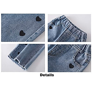 NABER Kids Girls' Casual Elastic Waist Denim Pants Heart Pattern Wide Leg Fashion Jeans Age 4-14 Years (14-15 Years) Blue