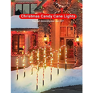 12 Pack Solar Christmas Candy Cane Lights, 21" Candy Cane Pathway Lights Outdoor Markers Christmas Decorations Lights with 8 Lighting Modes, for Xmas Holiday Party Garden Walkway Patio Garden Decor