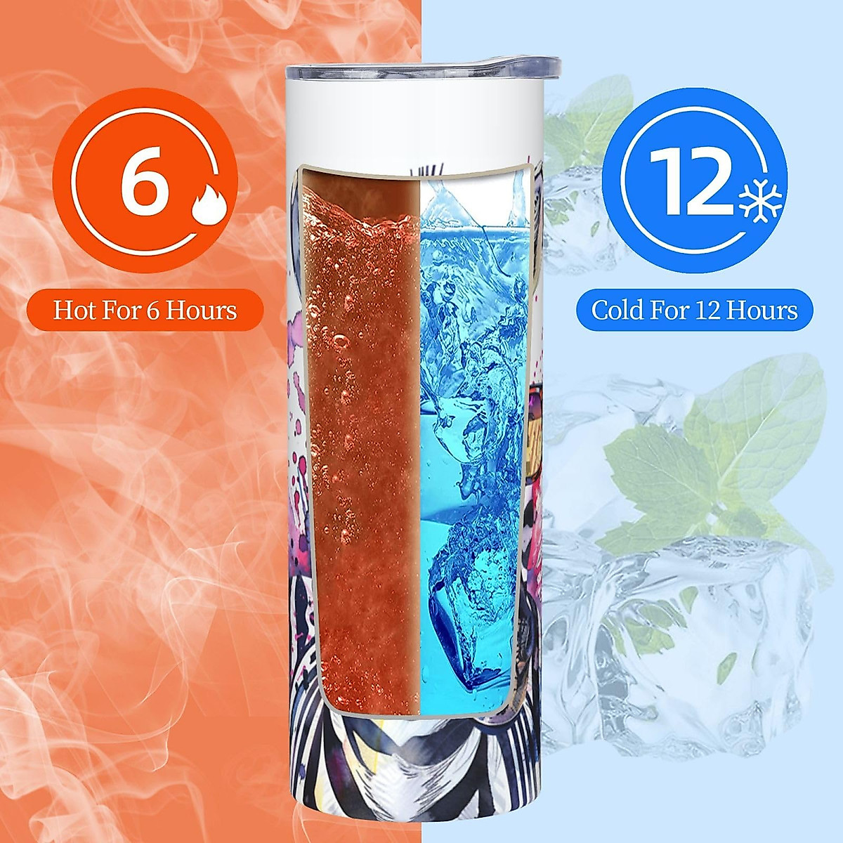 Tangopi Splash Zebra 20 oz Tumbler with Lid and Straw Insulated Travel Coffee Mug Reusable Spill Proof Coffee Cups Stainless Steel Water Bottle for Hot and Cold Drinks