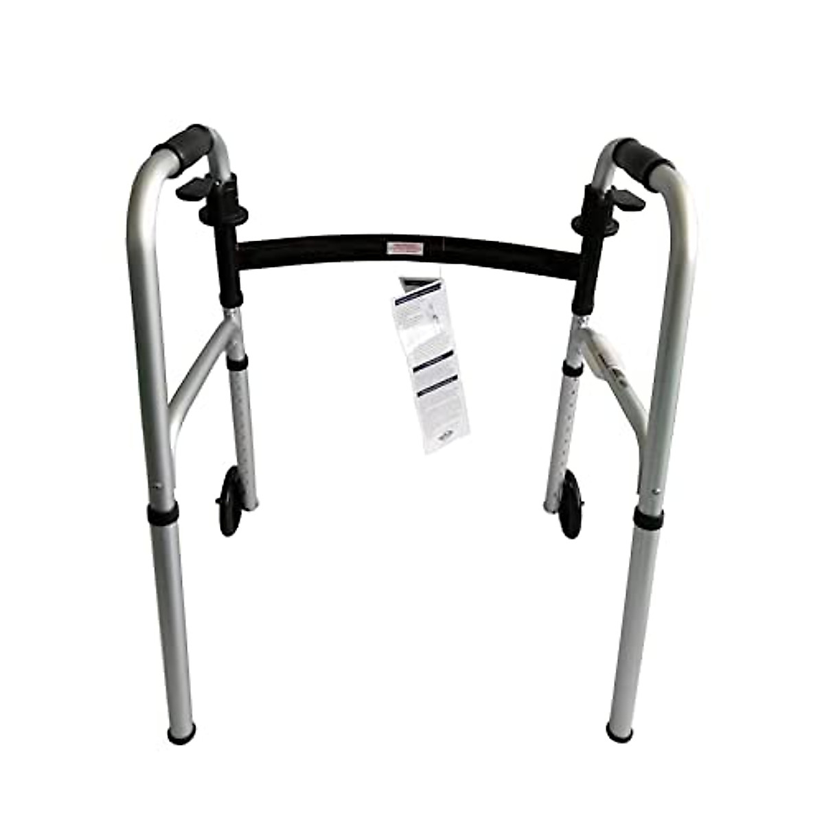 HEALTHLINE 2 Wheel Walker for Seniors & Adults - Deluxe Lightweight Foldable Walker with Wheels 5" up to 350 lbs and Free 2 Pair of Rear Glides & Triggers (Red)