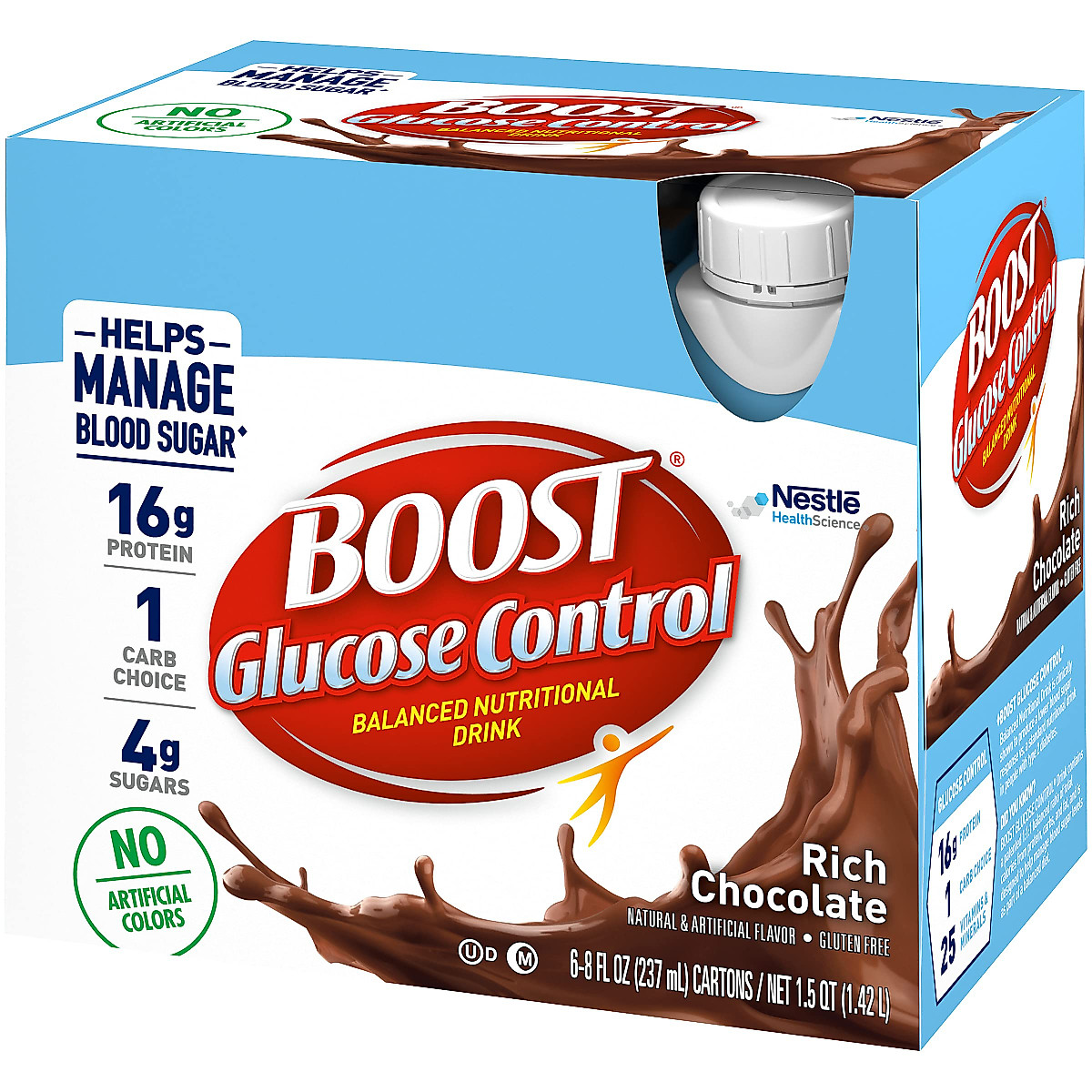 BOOST Glucose Control Balanced Nutritional Drink, Rich Chocolate, Helps Manage Blood Sugar with No Artificial Colors, 8 FL OZ Bottles, 6 CT (Pack of 1)