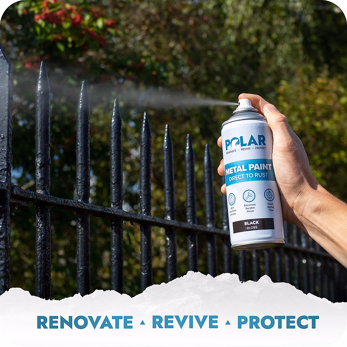 Polar Satin Black Direct to Rust Spray Paint - 2 x 13.5fl oz - Protect and Stop Rust & Corrosion - Primer, Undercoat, Topcoat - Quick Dry Formula - Ideal for Metal, Wood, Plastic and Ceramic Surfaces