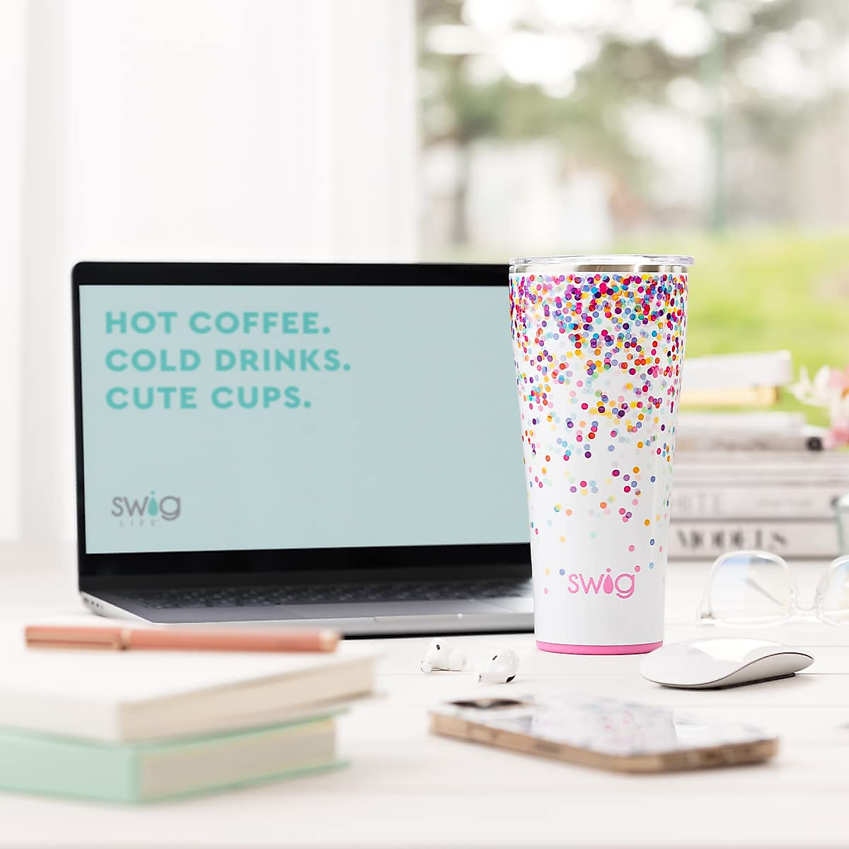 Swig Life XL 32oz Tumbler, Insulated Coffee Tumbler with Lid, Cup Holder Friendly, Dishwasher Safe, Stainless Steel, Extra Large Travel Mugs Insulated for Hot and Cold Drinks (Black)