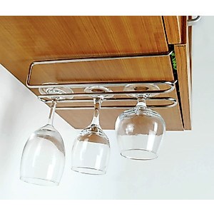 6 Glass - Wine Glass Rack Under Cabinet - Stemware Holder Under Shelf Metal Wine Glass Organizer Glasses Storage Hanger for Bar Kitchen