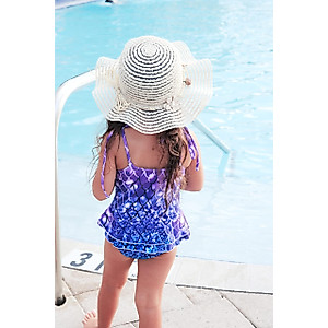 Lovekider Girl One Piece Bathing Suit Ruffle Off Shoulder Swimsuit Purple Mermaid Scales Cute Print Summer Bikini Swimwear 8-9 Years