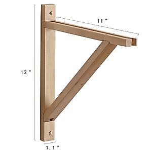 PRIADE Wall Mounted Wood Bracket for Hanging Sconce Pendant Lamp Kits, Planters, Lanterns, Wind Chimes, 12 Inch Floating Shelves Bracket, Set of 2 (Burlywood)