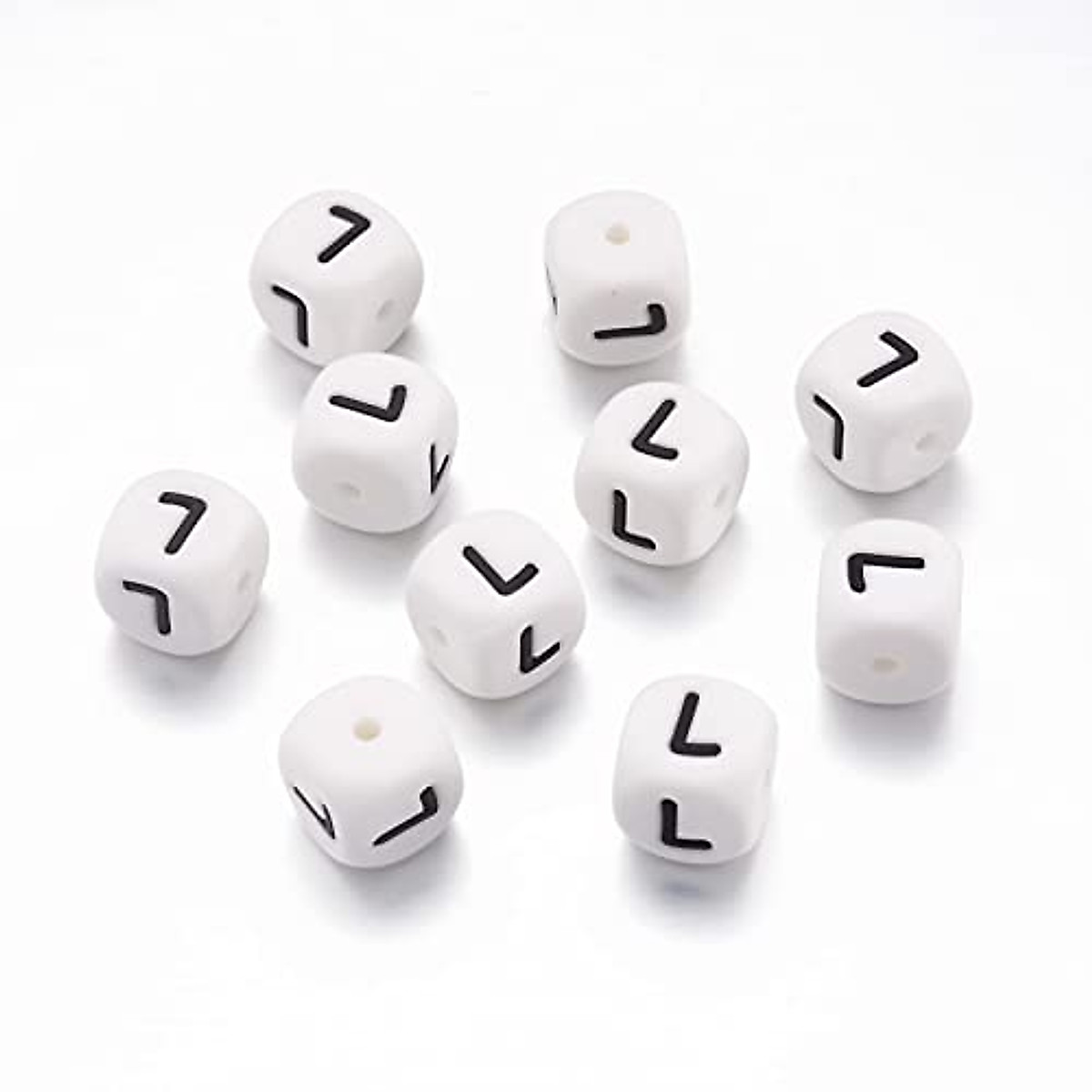 Crafans 100Pcs 12mm Silicone Cube Letter Beads White English Alphabet Letter L Vowel Loose Spacer Beads Initial Cube Dice Beads for Jewelry Making
