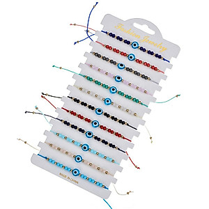 12 Pcs Colorful Evil Eye Beaded Bracelets Handmade Braided String Good Luck Nazar Amulet Bangle Lucky Turkish Religious Symbol Jewelry-Light Blue