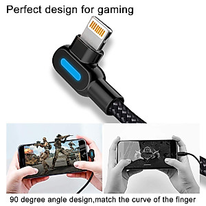 LED iPhone Charger Cable 10 FT 3Pack Right Angle Lightning Cable 90 Degree Nylon Braided Charging Cord Gaming USB Charging/Sync Compatible with iPhone 13 12 11 Pro XS MAX XR X 8 7 6S Plus SE iPad