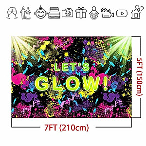 Mocsicka Let's Glow Backdrop 7x5ft Glow Neon Party Splatter Background Glow Theme Birthday Party Backdrop Neon Party Supplies Background Party Decoration