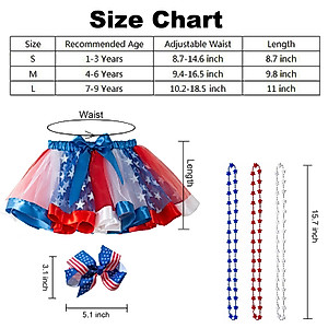 ENASGLOO Girls 4th of July American US Flag Tutu Skirts with Red White Blue Stars Necklace Patriotic Hair Bows Clips