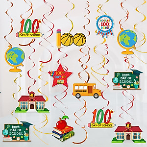 100th Day of School Hanging Swirls for 100 Days of School Activities Ceiling Decor, Happy 100 Days of School Celebration Party Favors with Double Spiral for Kindergarten Pre-school Primary High School