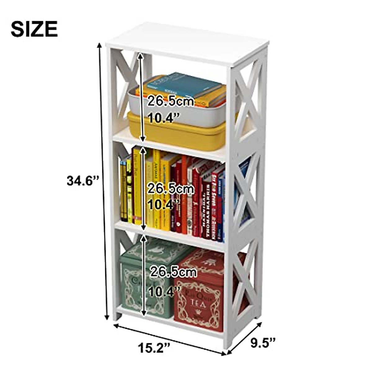 Rerii Bookcase, 4 Tier Small Bookshelf, Kids Open Shelves,Book Organizer Storage Shelf, Display Rack Table for Bathroom Living Room Bedroom Office, White