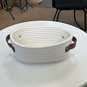 ABenkle Small Woven Basket, Mini Cotton Rope Storage Basket, Tiny White Basket, Shelf Basket, Oval Decorative Toy Dog Cat Basket for Nursery, Kids Room, Empty Gift Basket Baby Basket, 10" x 6" x 4" XS