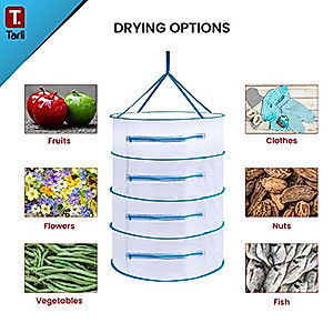 Tarli 4 Layer Herb Drying Rack Comes with Fabric Cover - 8 inch Bigger Shelves and Premium Breathable Mesh for Efficient Drying of Herbs, Flowers, Seeds, Fish, etc - Designed in USA