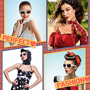 20 Pcs 50s Retro Chiffon Sheer Square Neck Head Scarfs for Women Handkerchief Lightweight Satin Ribbon Retro Dot Sheer Scarf Set Multi Colors