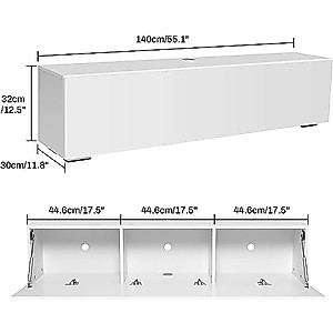 HOMMPA Floating TV Stand with Led Light for 63 Inch TVs Wall Mounted Led Entertainment Center with High Gloss Storage Modern Floor White Mounted Media Console for Living Room