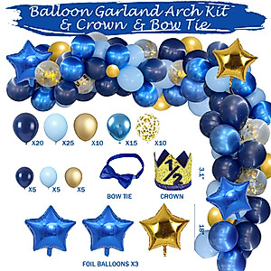 111 PCs Half Birthday Decorations Baby Boy, Fiesec 6 Months Birthday Decorations Boy Happy 1/2 Birthday Backdrop Balloon Garland Its My 1/2 Birthday Banner Cake Cupcake Topper Tie Crown Poster Blue