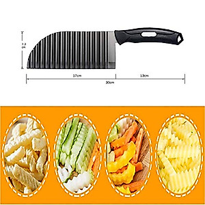 Crinkle Potato Cutter - 2.9" x 11.8" Stainless Steel French Fries Slicer Handheld Chipper Chopper Potato Carrot Chopping Knife Home Kitchen Wavy Blade Cutting Tool Large Size