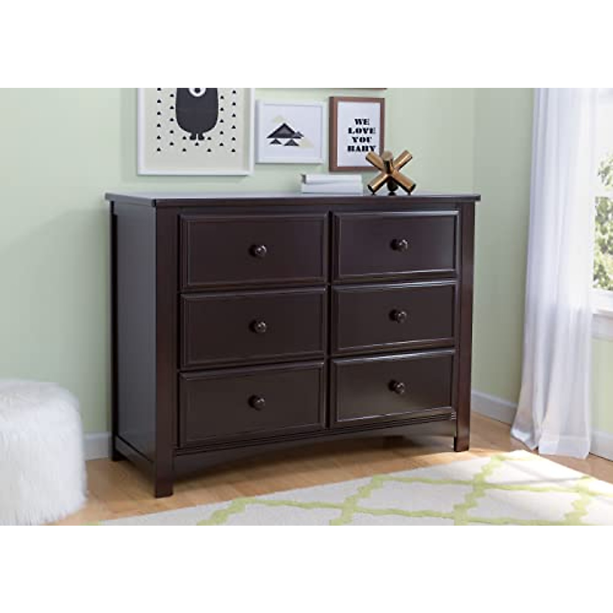 Delta Children Unisex Nursery 6 Drawer Double Dresser, Dark Chocolate