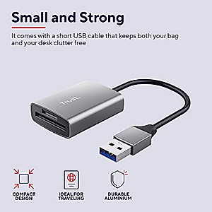 Trust Dalyx Fast USB Cardreader, Fast USB 3.2 Gen 1 with USB-A Connector, 104 MB/s with Compatible UHS-I Cards, (Micro) SD, SDHC and SDXC up to 2 TB, MacBook, PC, Laptop, Chromebook