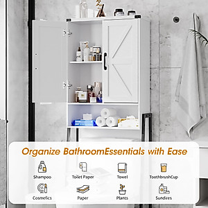 Over Toilet Storage with 2-Door Design Over The Toilet Storage Cabinet with Shelves Bathroom Organizers and Storage with Anti-Tip Device Over Toilet Organizer for Bathroom,Restroom,Laundry White
