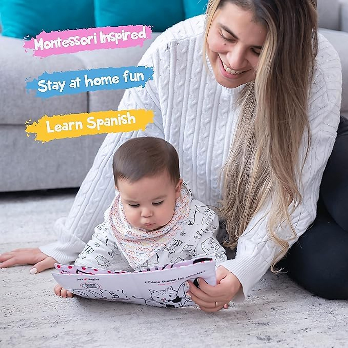 Bilingual Books for Babies | 3 Cloth Book Set Written in Spanish and English | Early Learning Sensory Development for Babies | Crinkle Touch | High Contrast Infant Toys For Early Development