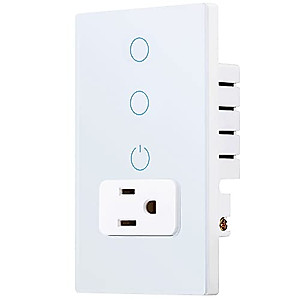 KEYGMA Combination Smart Touch Light Switch and Smart WiFi Power Wall Outlet, Tuya APP Smart Life, 15A /90-250V AC 60Hz, Combo Style, White