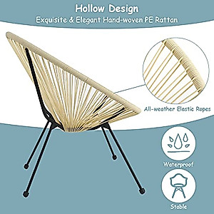 LIFERUN Acapulco Chair,Balcony Furniture,Balcony Set,Outdoor Bistro Set,Glass Tabletop, Rattan Woven Rope,3 Piece Patio Set-Beige